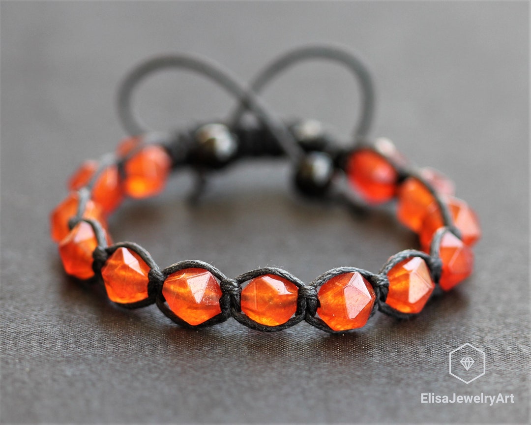 Natural Fire Agate Beads Bracelet Macrame Adjustable Bracelet Healing ...
