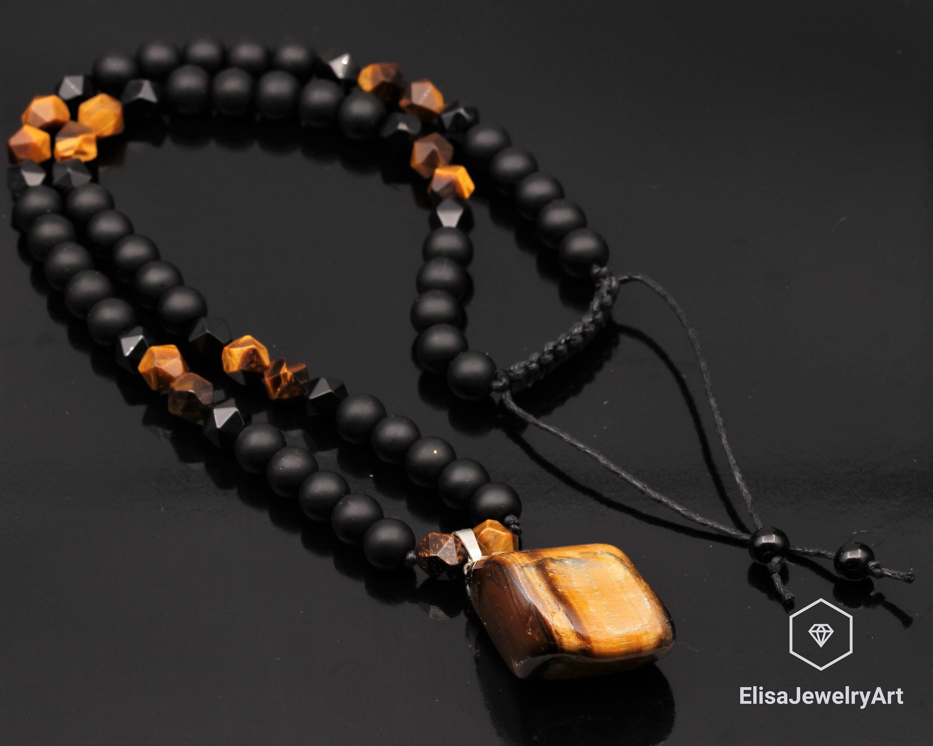 Men's Protection Necklace Big Raw Tiger Eye Pendant Beads - Etsy