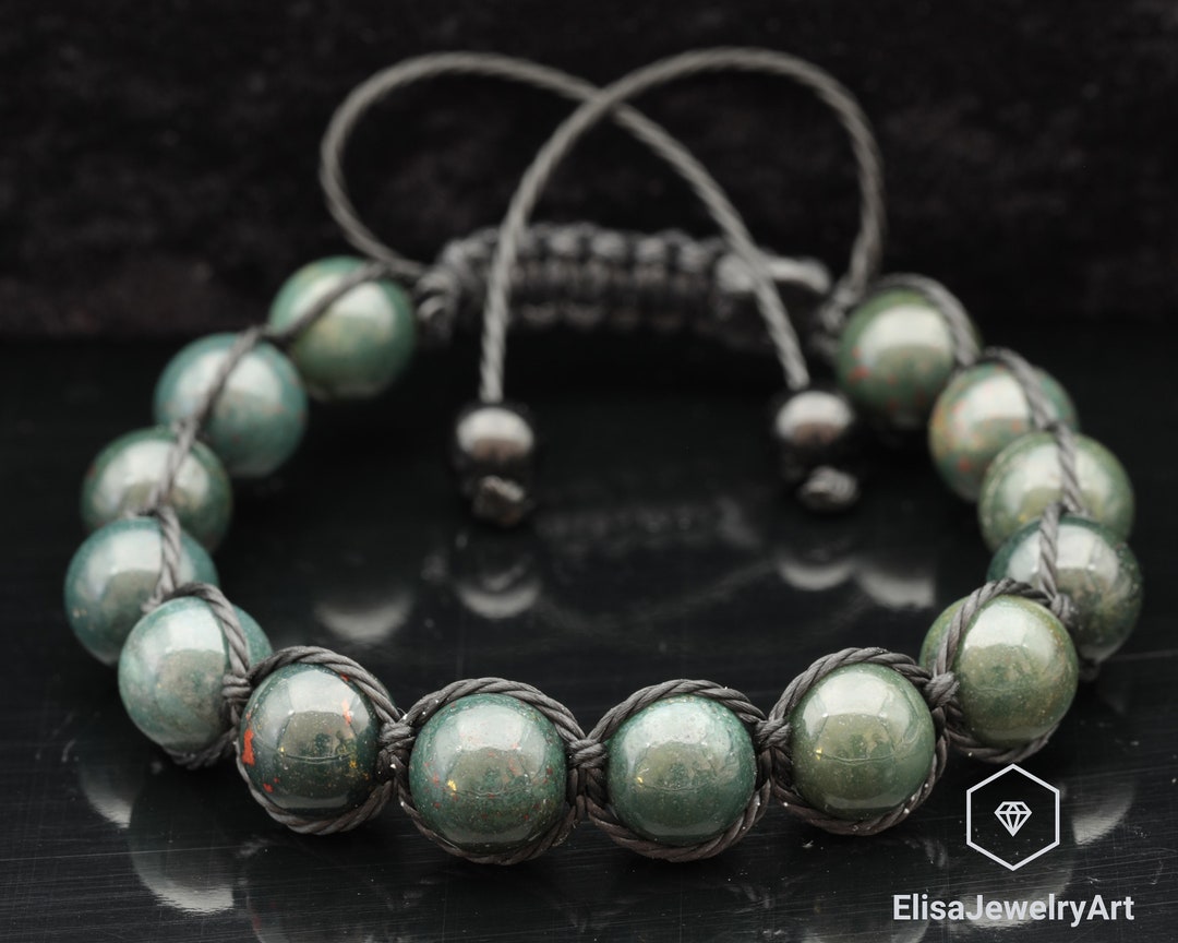 Natural Bloodstone Beads Bracelet Macrame Adjustable Bracelet ...