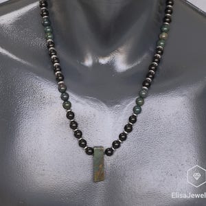 Natural Bloodstone Pendant, Black Onyx & Bloodstone Beaded Necklace ...