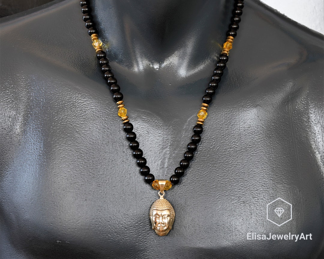 Buddha Pendant Necklace Natural Citrine Black Onyx Hematite Beaded ...