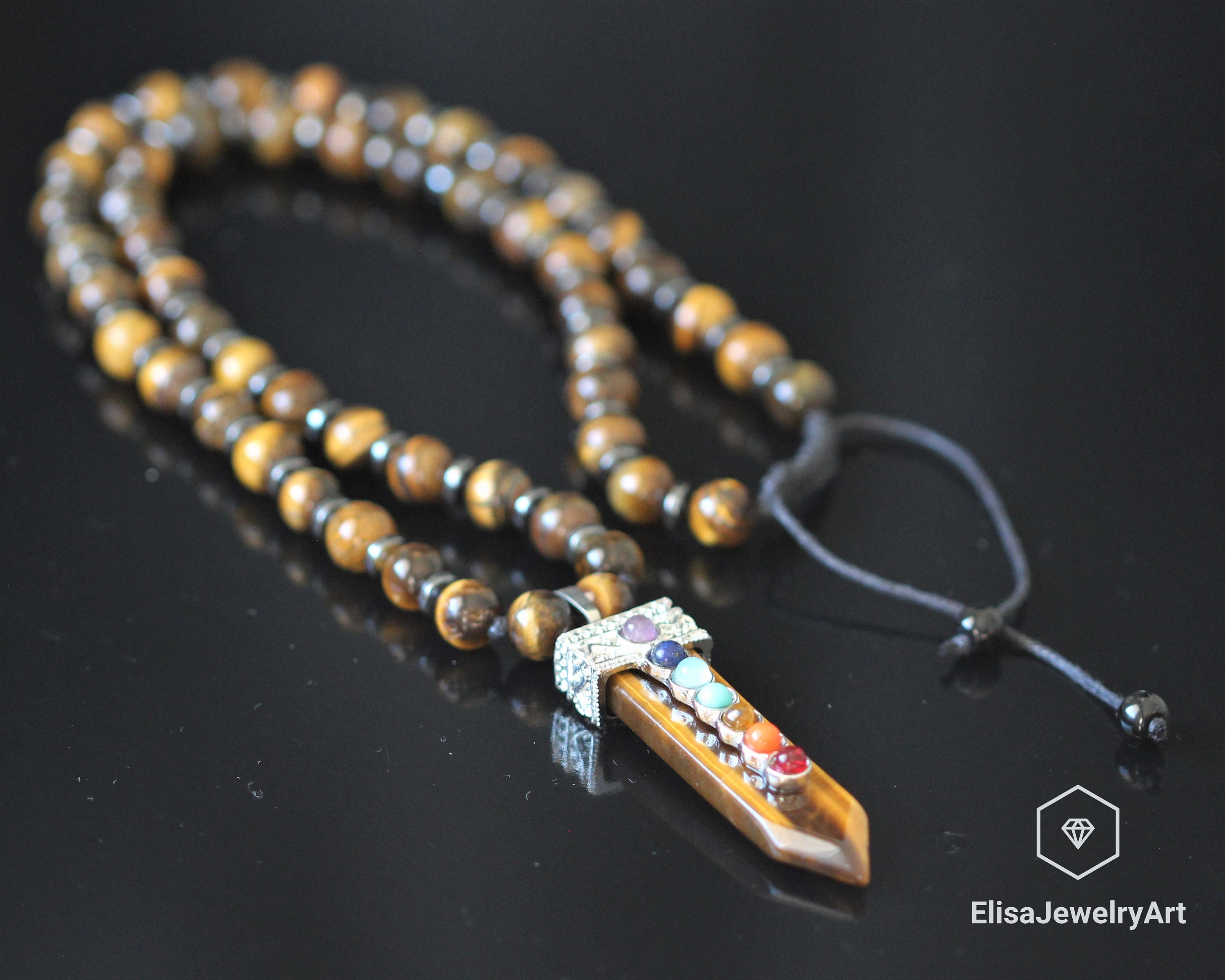 Healing 7 Chakra Tiger Eye Pendant Necklace Natural Tiger Eye - Etsy