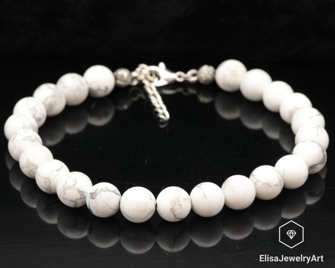 Natural Howlite Beaded Adjustable Strong Bracelet Handmade Insomnia ...