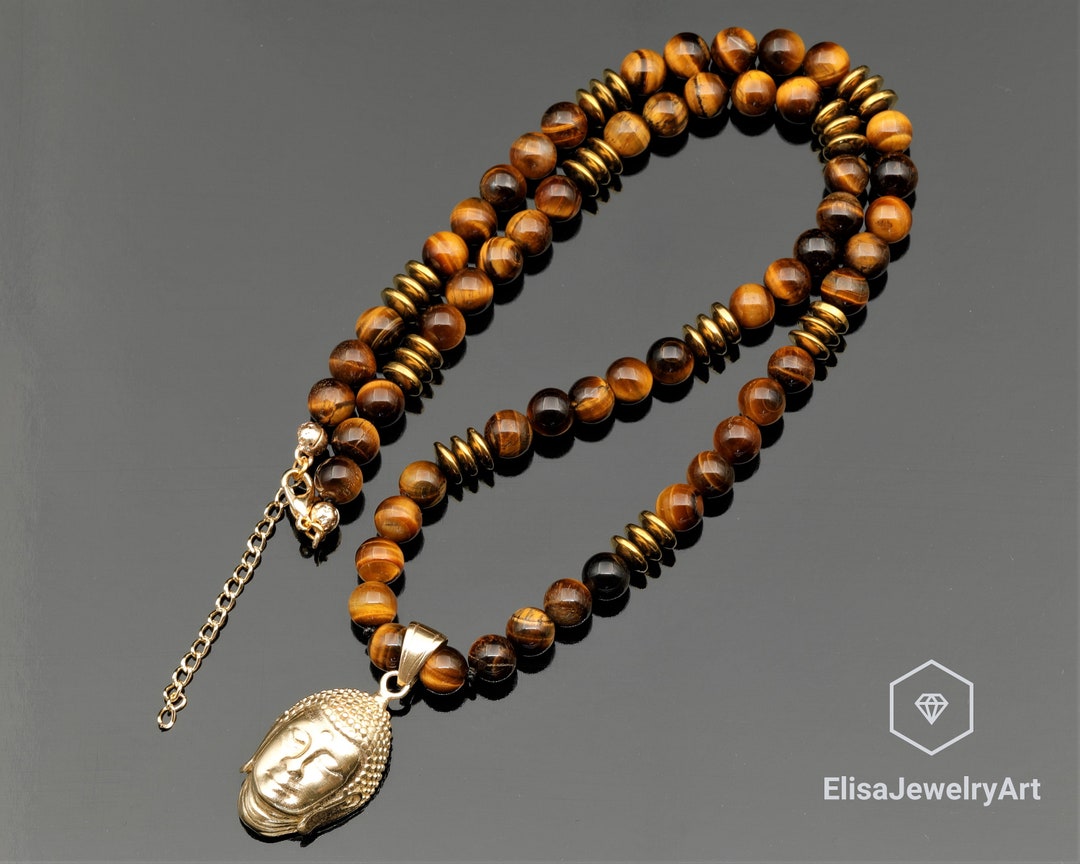 Buddha Pendant Necklace Natural Tiger Eye Hematite Beaded Birthstone ...