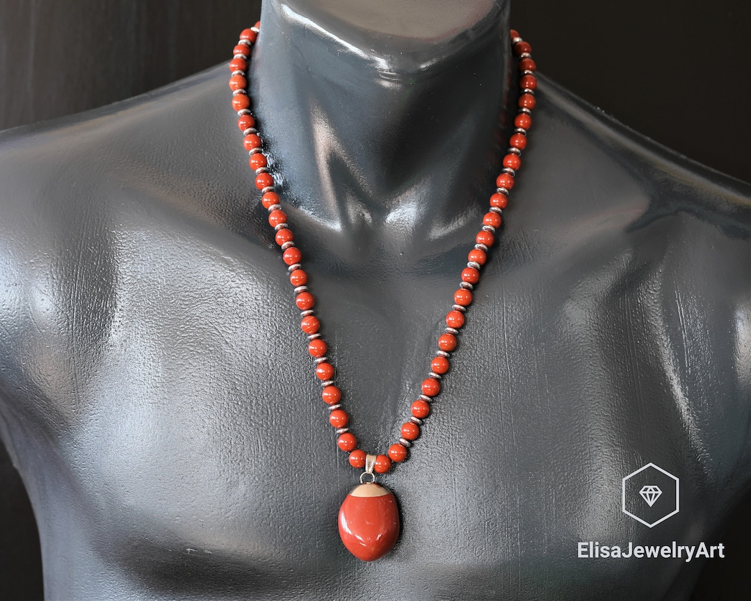Natural Red Jasper Pendant Necklace Red Jasper Beads Release Necklace ...