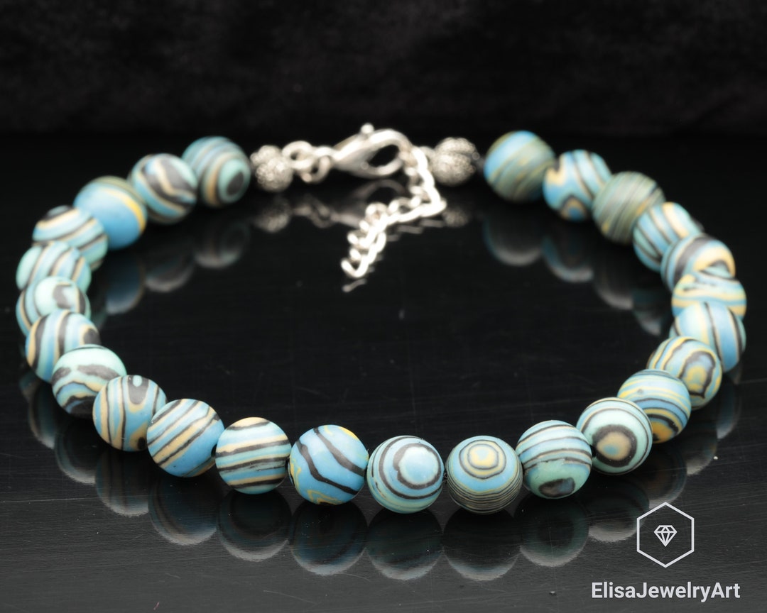 Natural Blue Fordite Beaded Adjustable Strong Bracelet Handmade Crystal ...