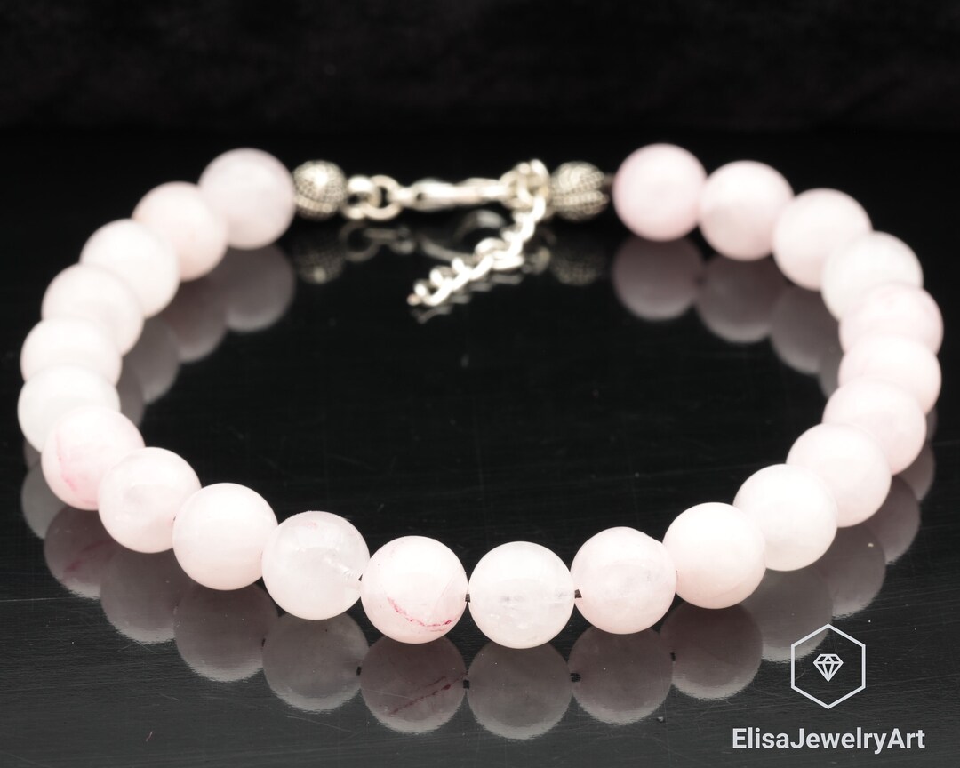 Natural Pink Quartz Beaded Adjustable Strong Bracelet Handmade Trust ...