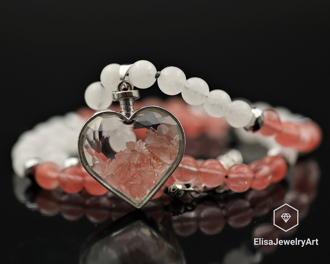 Women's Heart Pendant Natural Rose Quartz & Selenite Gemstone Emotion ...