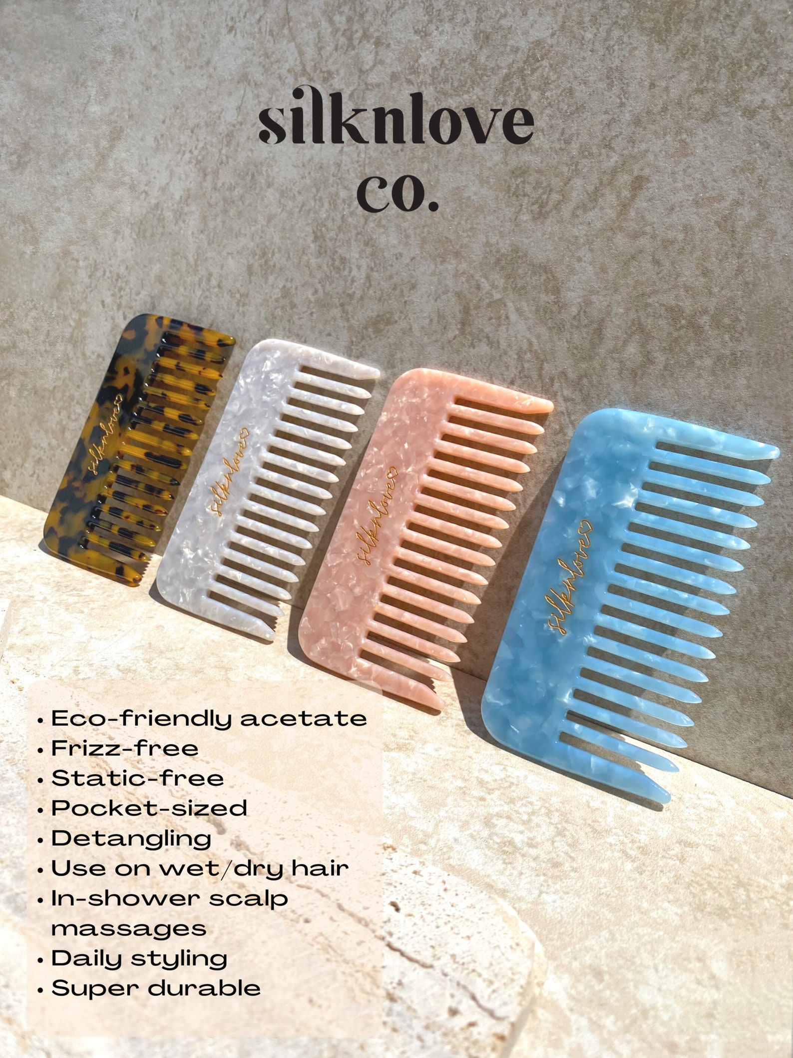 Shower Comb Pink Hair Comb Rose Quartz Detangling Anti - Etsy