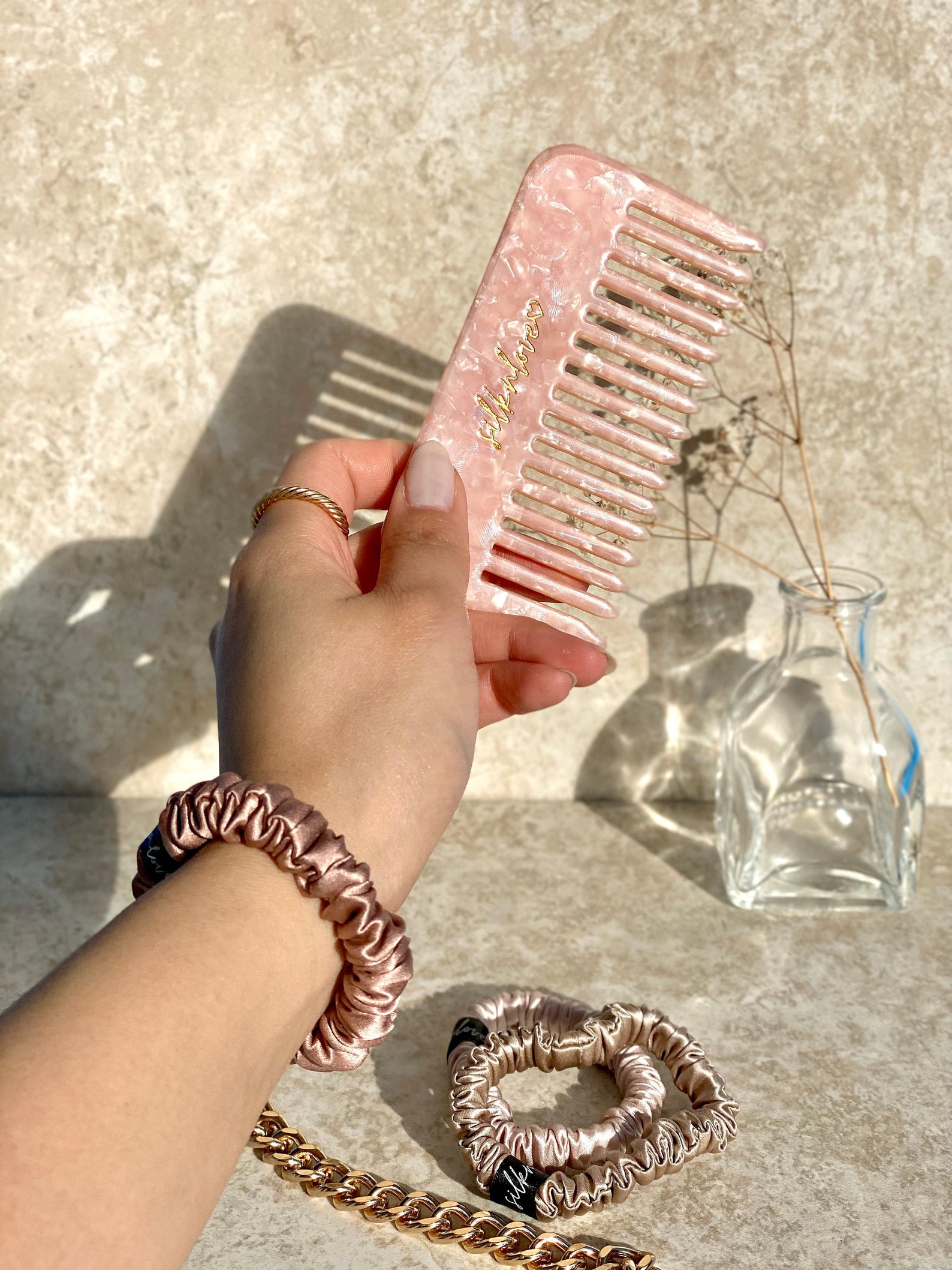 Shower Comb | Pink Hair Comb | Rose Quartz | Detangling | Anti Frizz ...