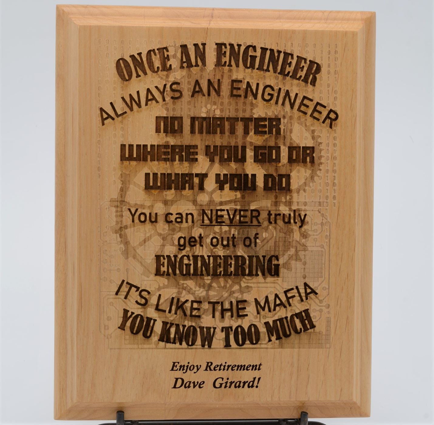 Engineer Personalized Alder Plaque, Graduation Gift, Retirement Gift ...