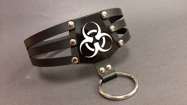 Cyber Gothic Punk Leather Choker With Bio Hazard Design Laser Etched on ...