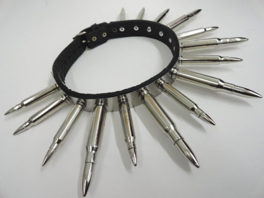 Goth Punk Heavy Metal Leather Choker & Stainless Steel Plate With Real ...