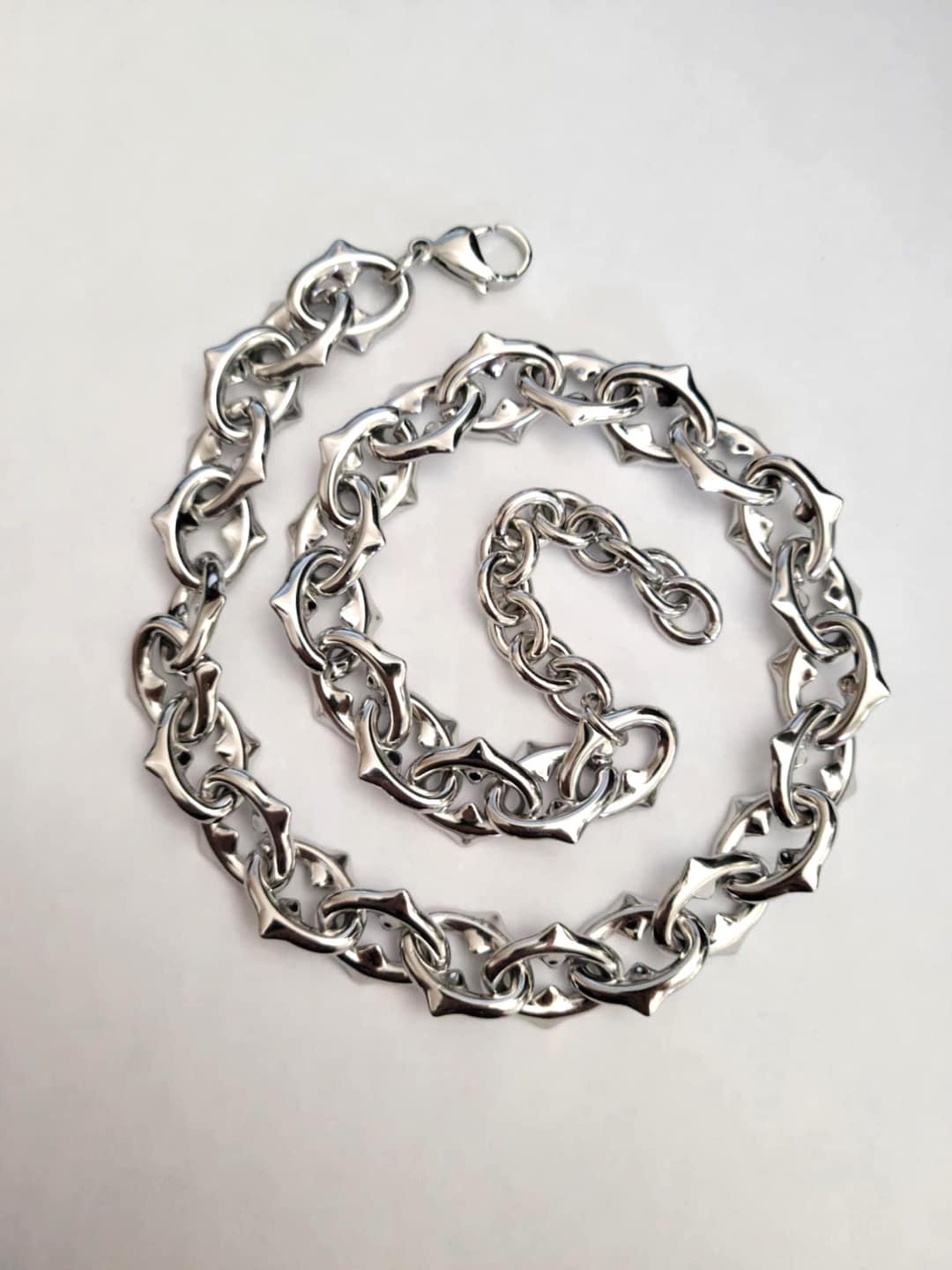 Non-tarnish 304 Stainless Steel Spiked Oval Link Chain Necklace.metal ...