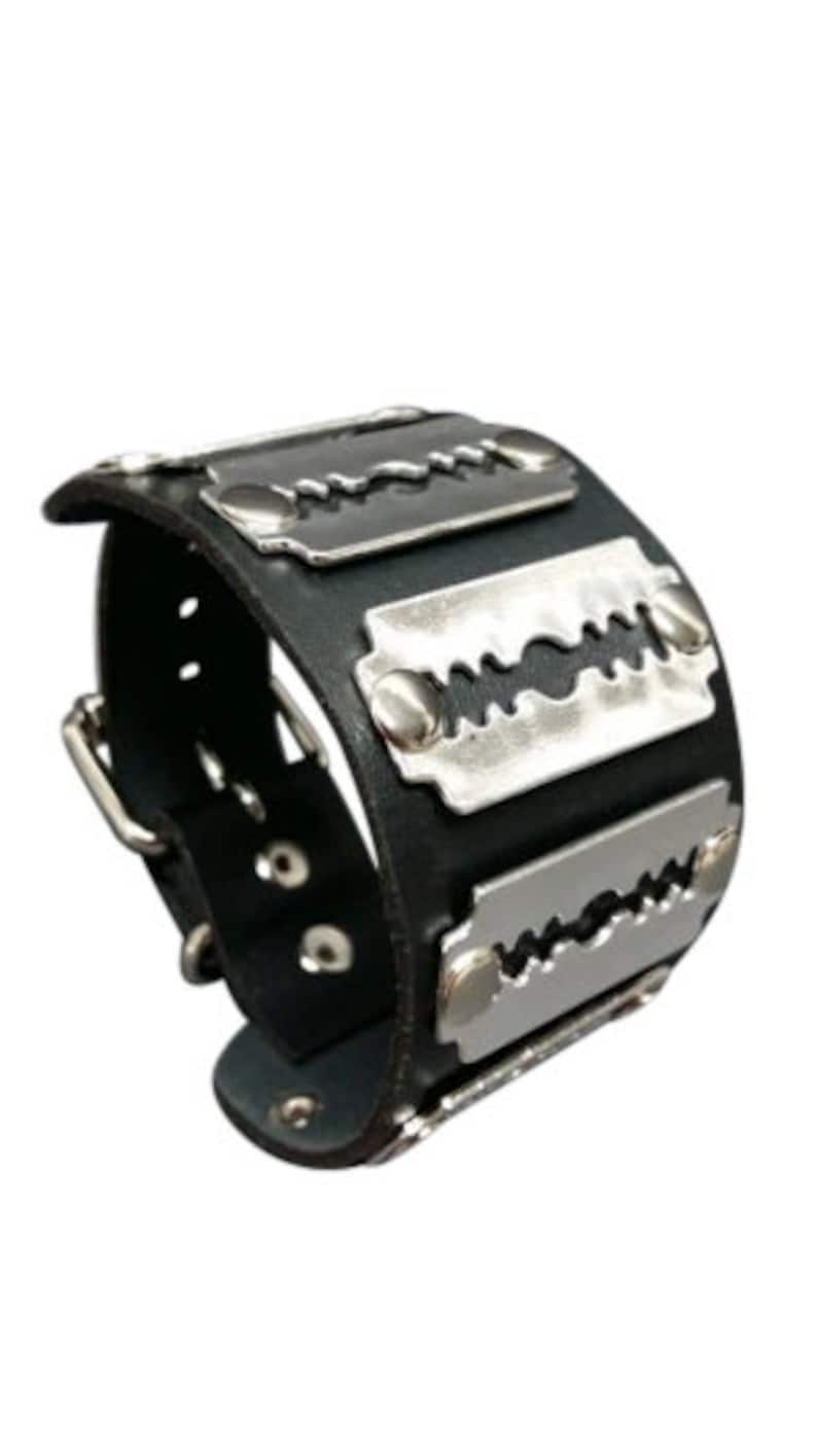 Gothic Punk Biker Real Leather Bracelet With 6 Razor Blade - Etsy