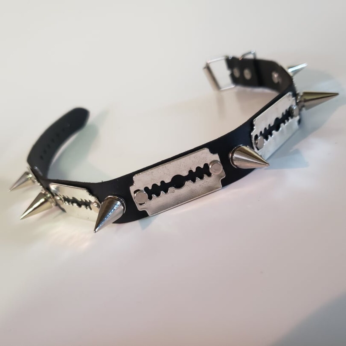 Cyber Gothic Punk Leather Choker With Razors & Spikes - Etsy