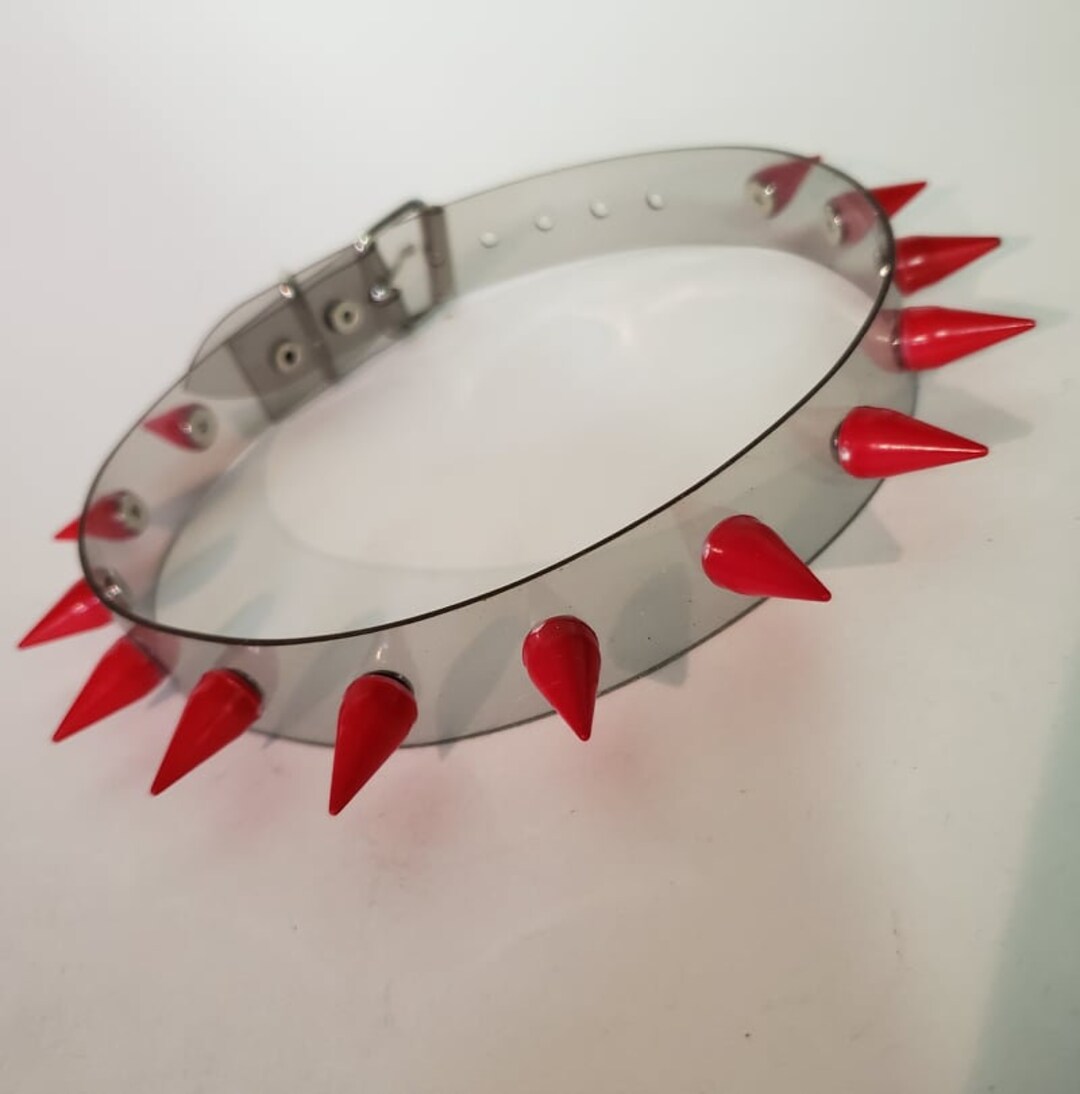 PVC Choker With 13 Red Plastic Spikes, Smokey Transparent PVC 0.8 Mm ...