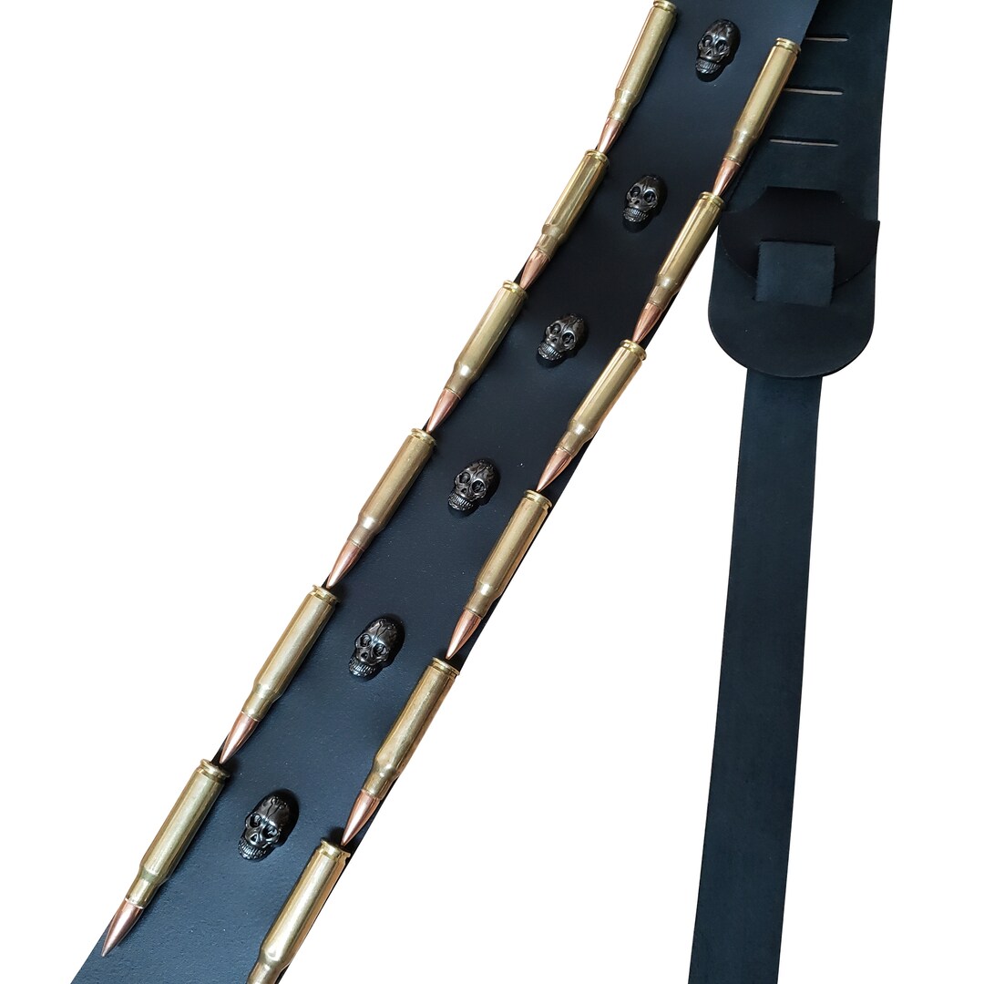 Guitar Strap With Real Leather and .308 Caliber Spent Bullets and Skull ...