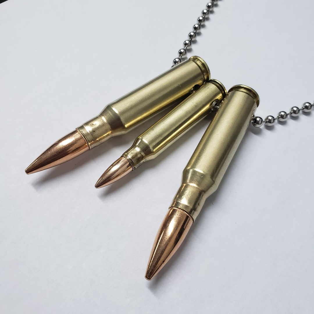 Bullet Necklace With 2 X .308 Caliber & 1 .223 Caliber Bullets Punk ...