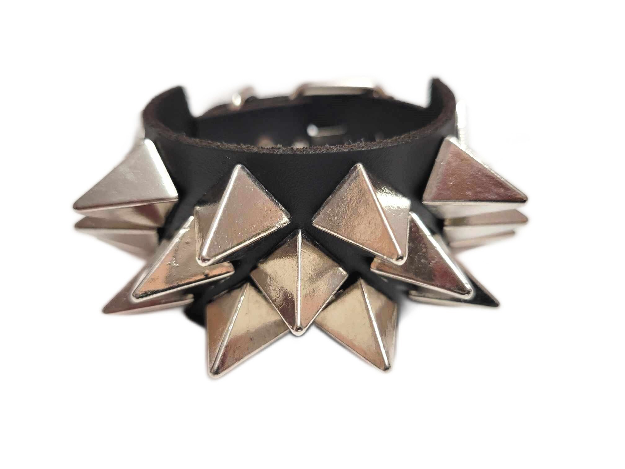 Leather Bracelet With 4 Sides Pyramid Spikes in an Amazing Layout ...