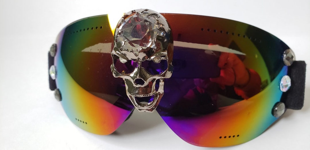 Iridescent Ski Goggles With Centered Skull and Crystal Brain - Etsy