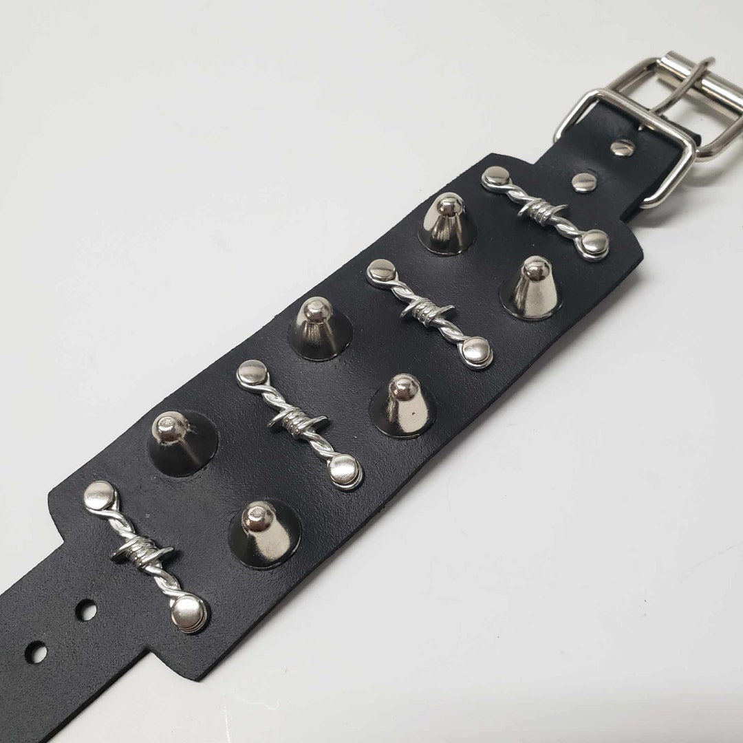 Gothic Punk Biker Real Leather Bracelet With 6 Razor Blade Studs - Etsy