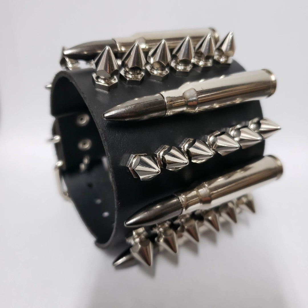 Leather Wide Cuff Bracelet With .308 Caliber Dummy Bullets and - Etsy