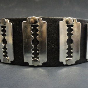Gothic Punk Biker Real Leather Bracelet With 6 Razor Blade Studs - Etsy