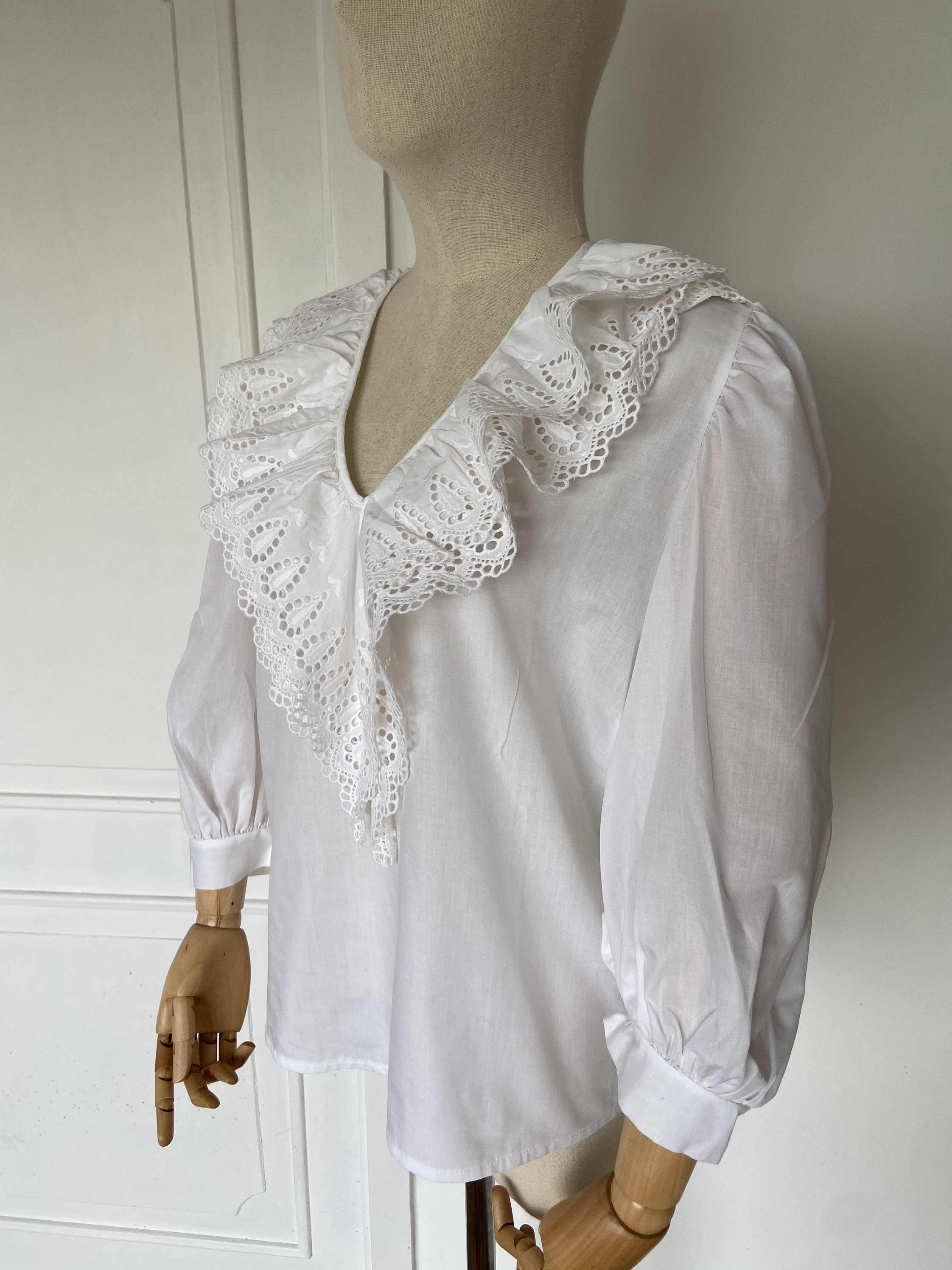 Vintage Crispy White Ruffle Lace Collar Blouse With Big Puff Etsy