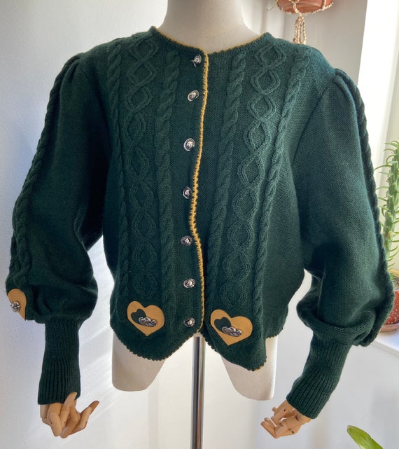 Vintage Astrifa Austrian dirndl cardigan, green hand … - Gem