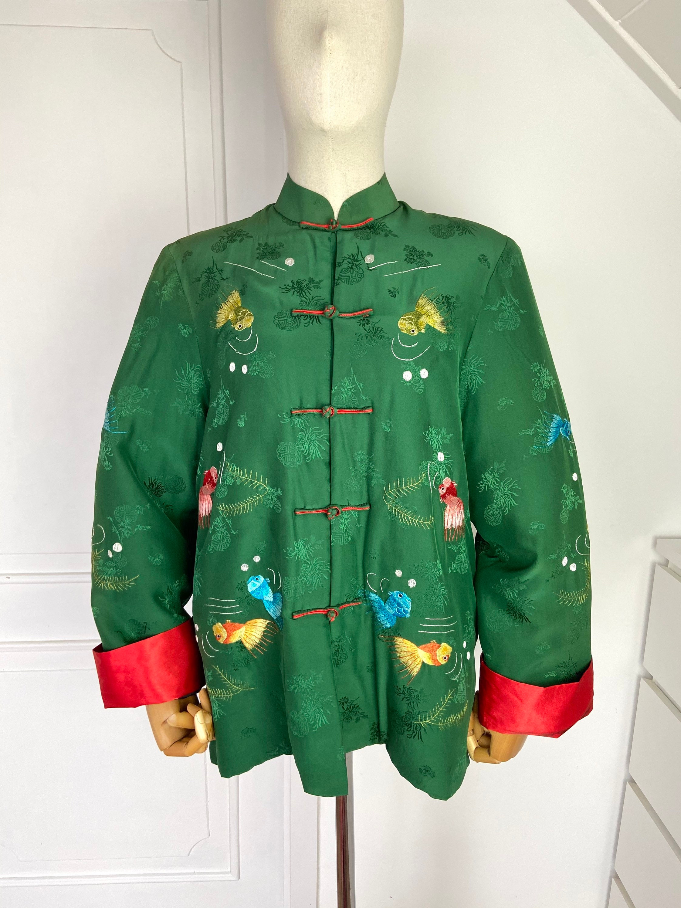 Vintage Oriental Emerald Green Jacket, Blazer With Embroidered ...