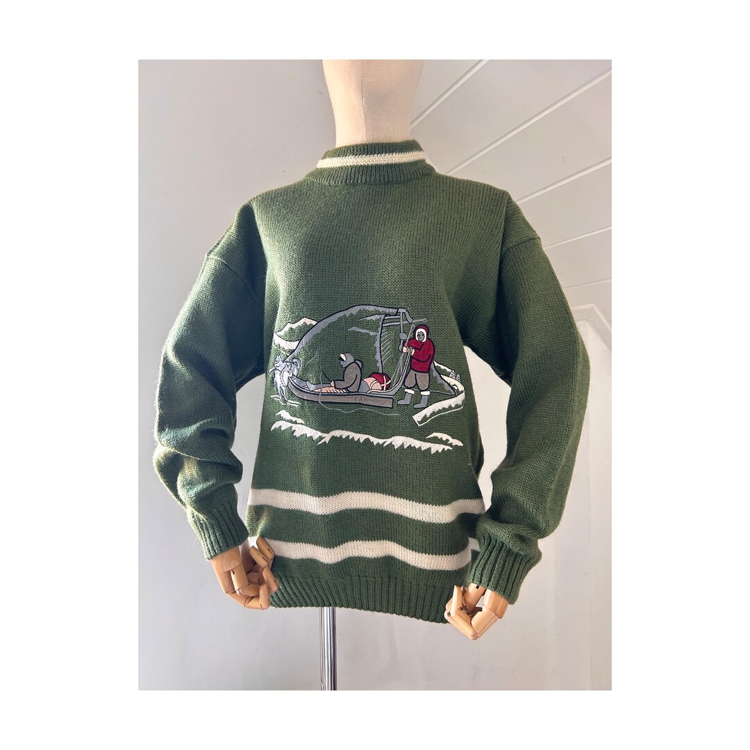Vintage Green Eskimo Fishing Theme Unisex Sweater/jumper M - Etsy