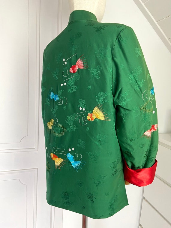 Vintage oriental emerald green jacket, blazer with em… - Gem
