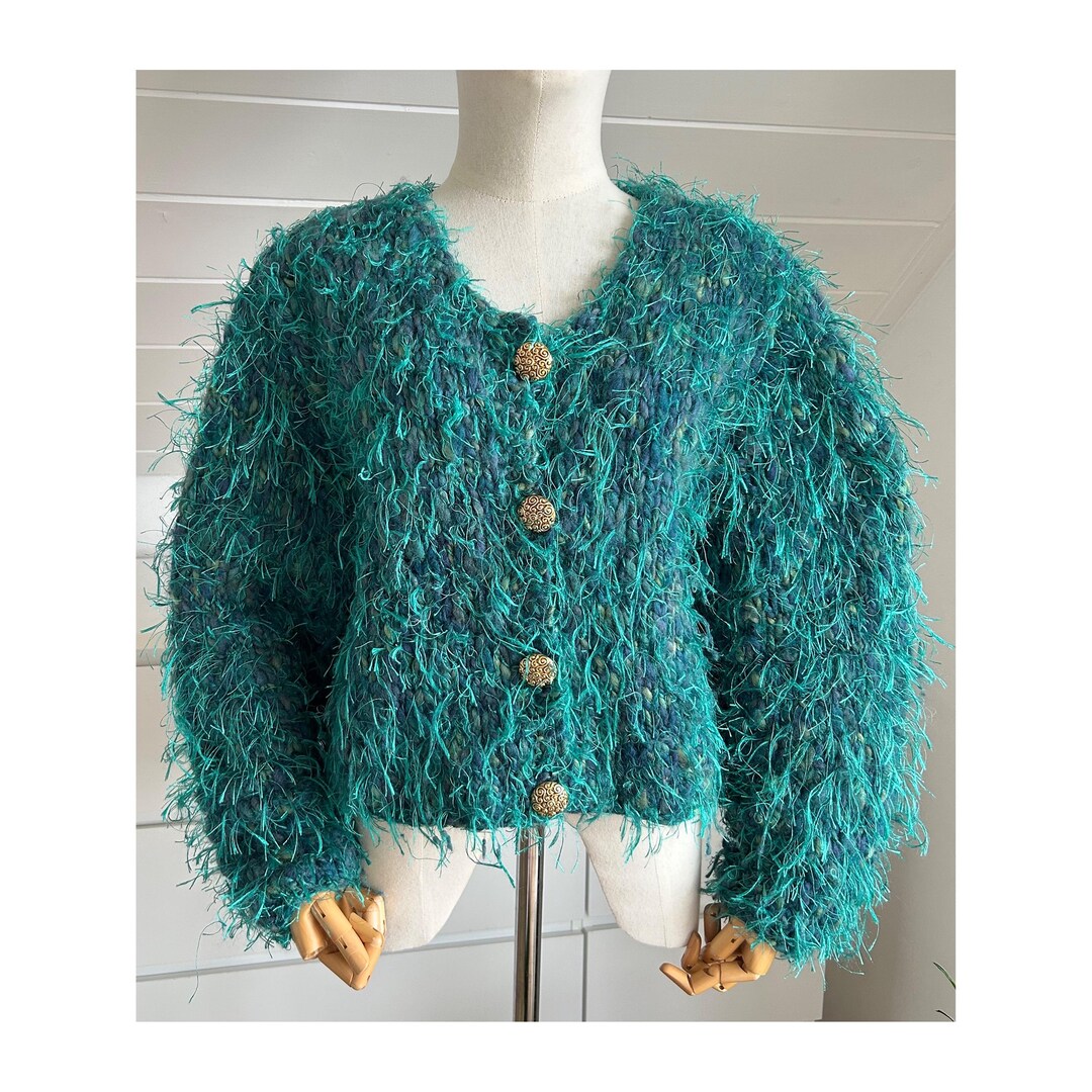 Vintage Green Fuzzy Fluffy Crop Cardigan M - Etsy
