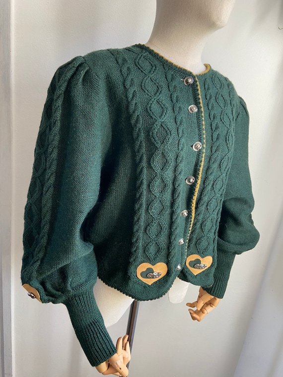 Vintage Astrifa Austrian dirndl cardigan, green hand … - Gem