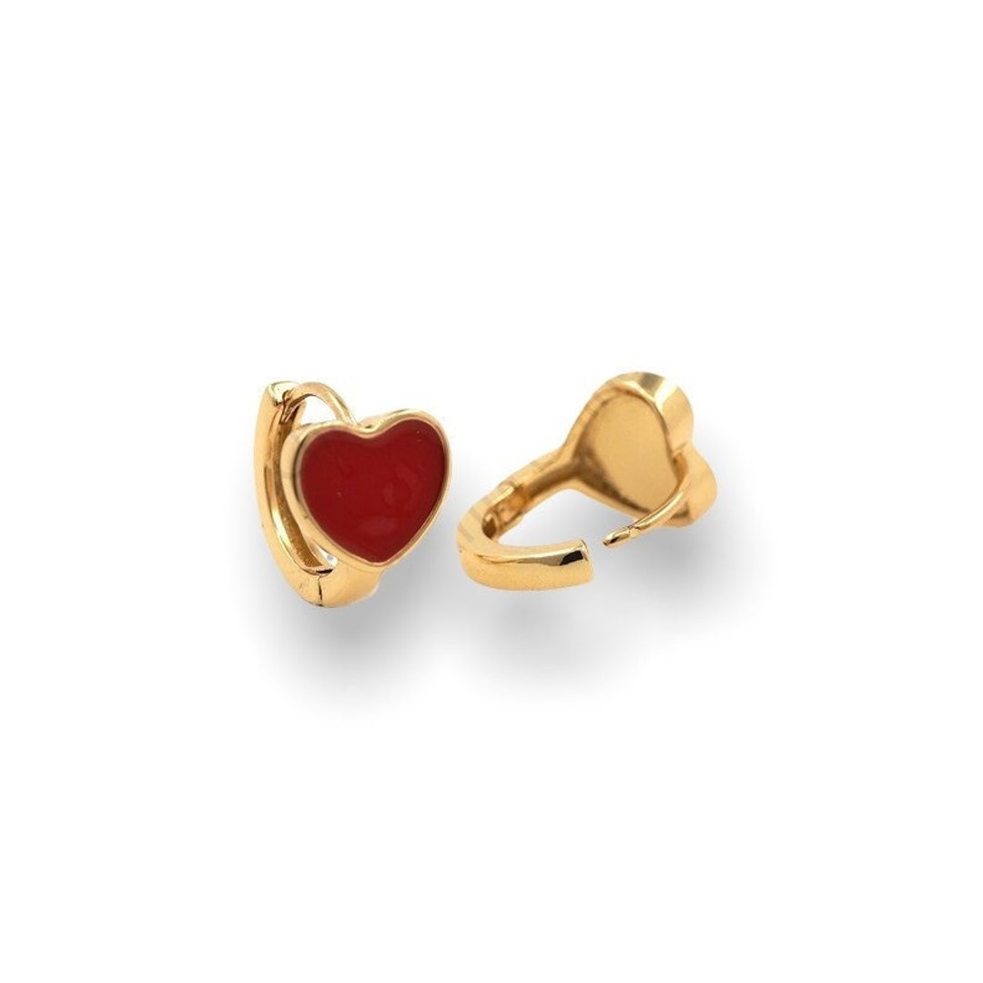 Red Enamel Heart Hoop Earrings, Heart Hoop Earrings Gold, Dainty Heart ...