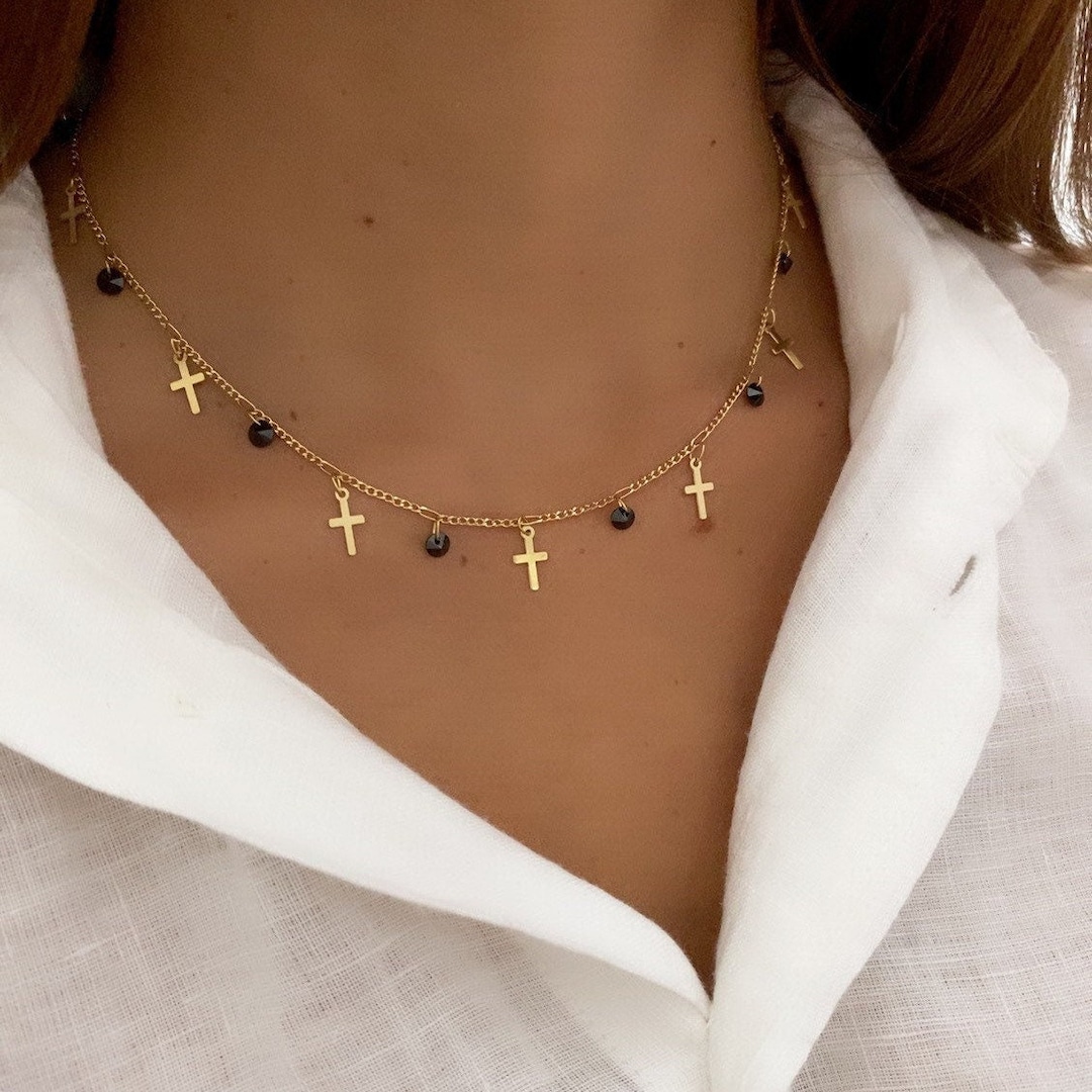Multi Cross Choker Dangling Cross Necklace - Etsy