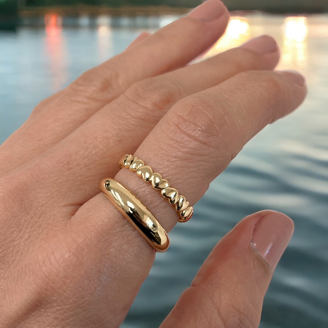 Double Band Ring, Multi Heart Ring, Dainty Heart Ring, 18k Gold Plated, Trendy Ring, Double Ring ...