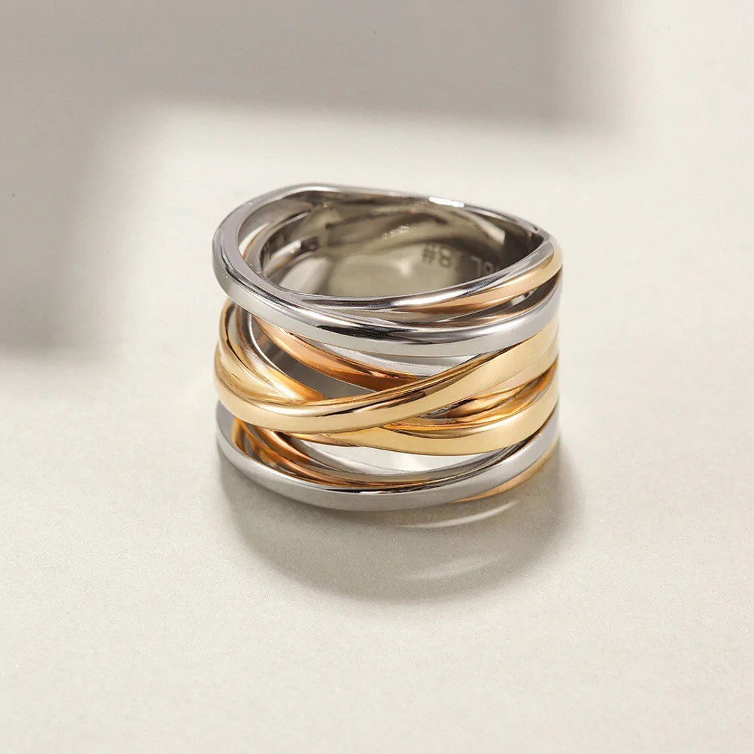Tri Tone Ring, Crossover Ring, Chunky Ring, Statement Ring, Three Tones ...