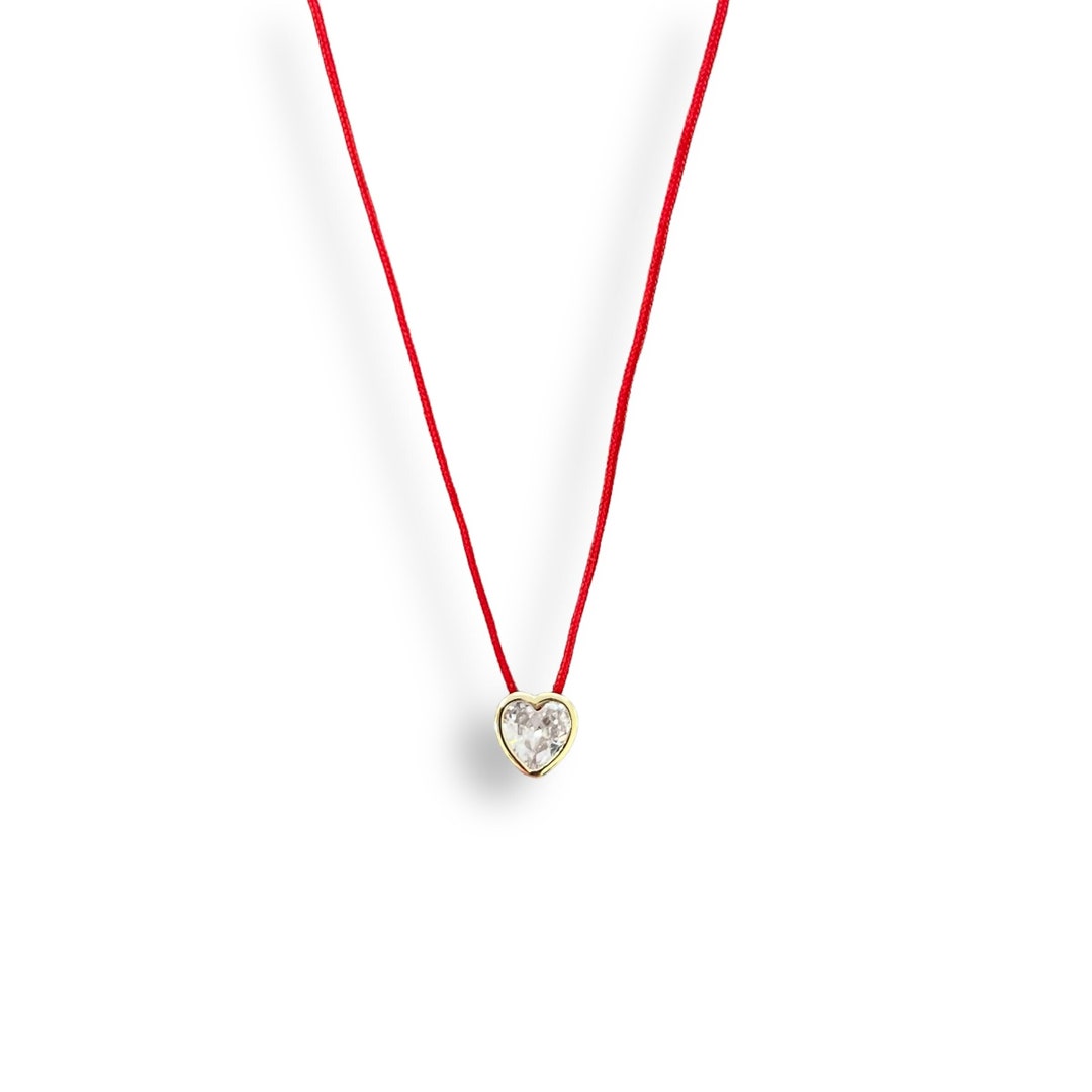 Heart Solitaire Necklace, Red String Necklace, Gold Filled - Etsy