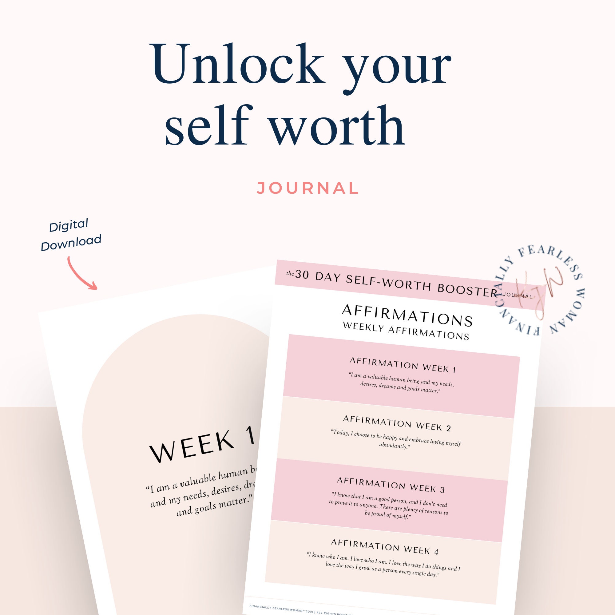 Unlock Your Self Worth Journal With Self Love Affirmations Self Esteem ...