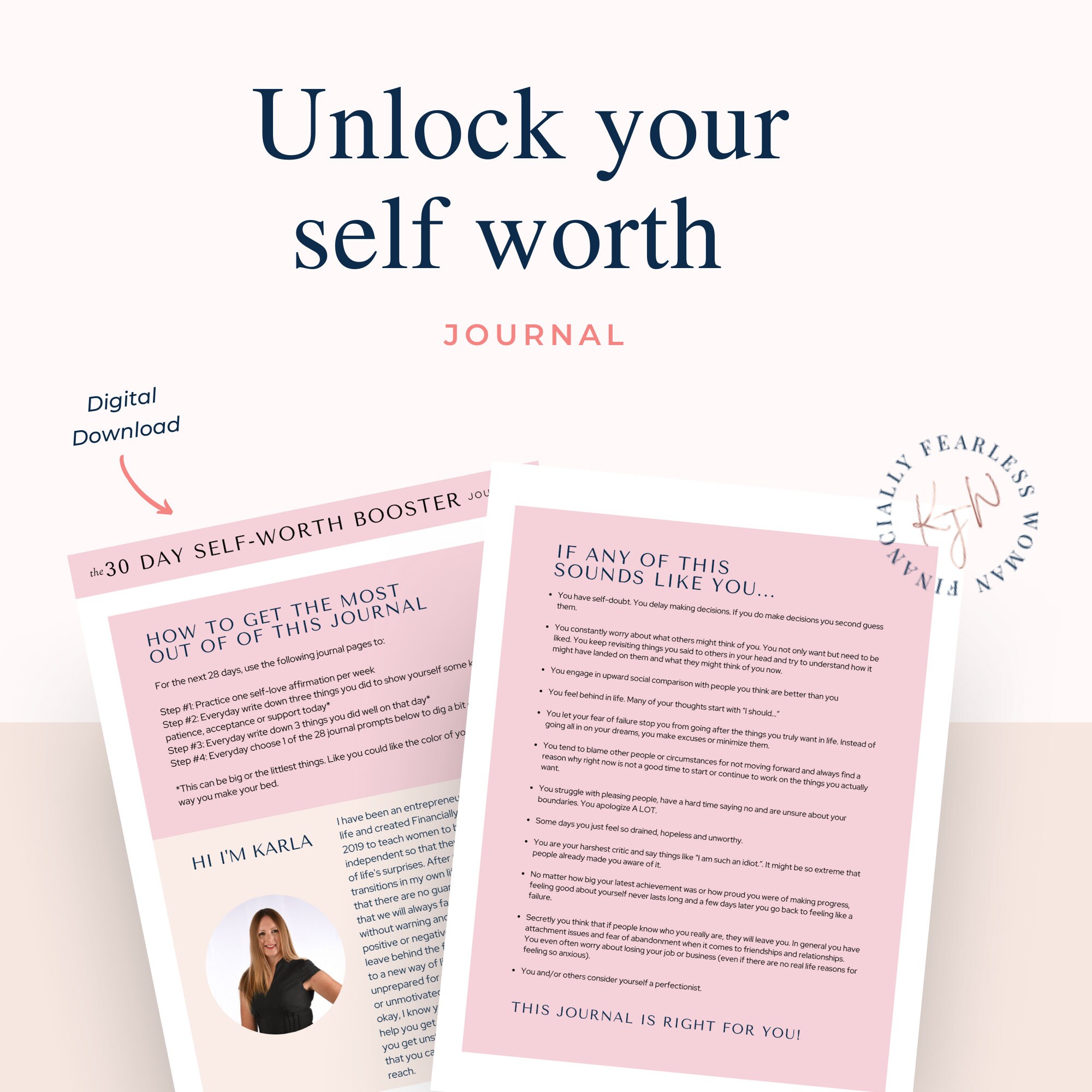 Unlock Your Self Worth Journal With Self Love Affirmations | Self ...