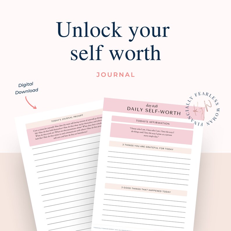 Unlock Your Self Worth Journal With Self Love Affirmations | Self ...
