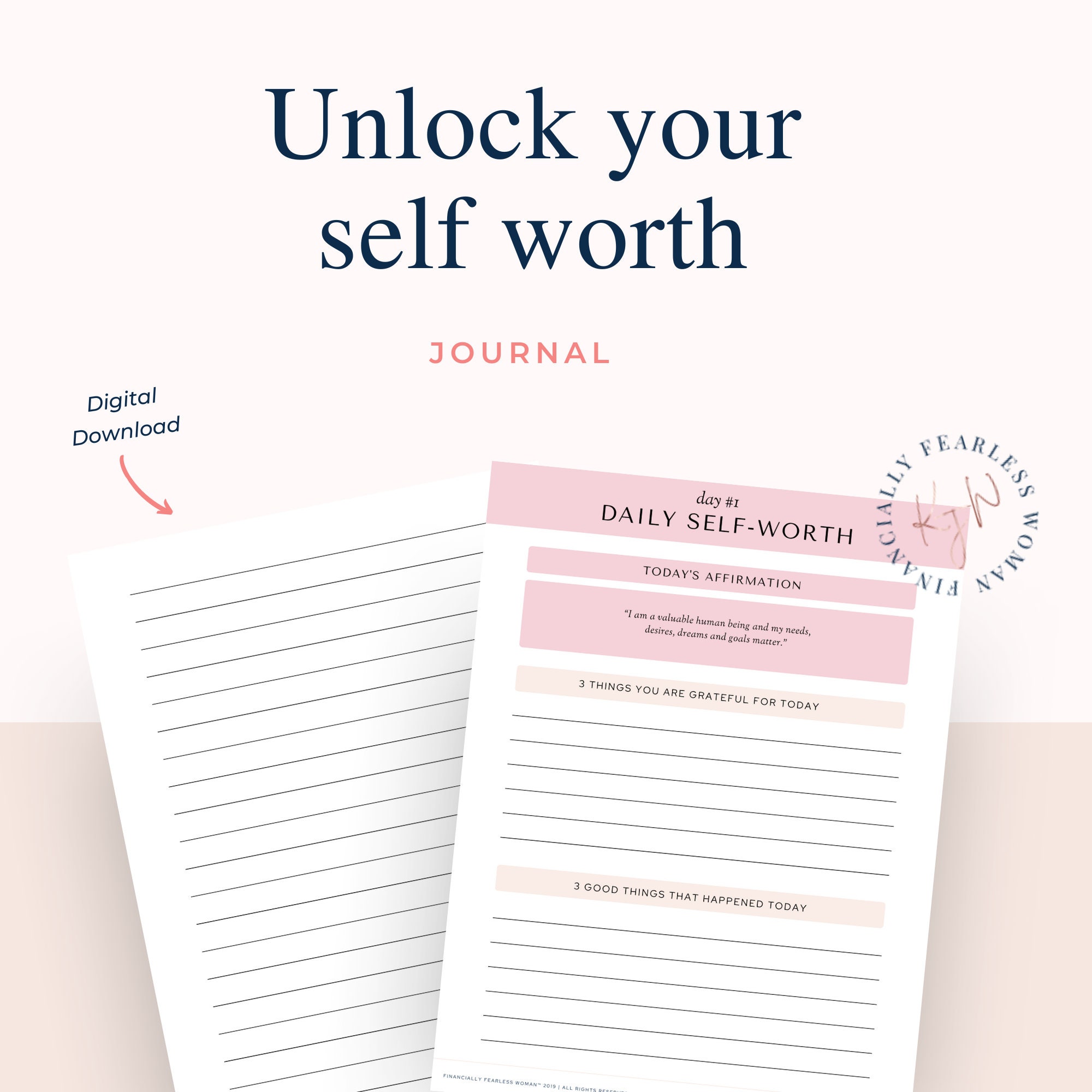 Unlock Your Self Worth Journal With Self Love Affirmations | Self ...