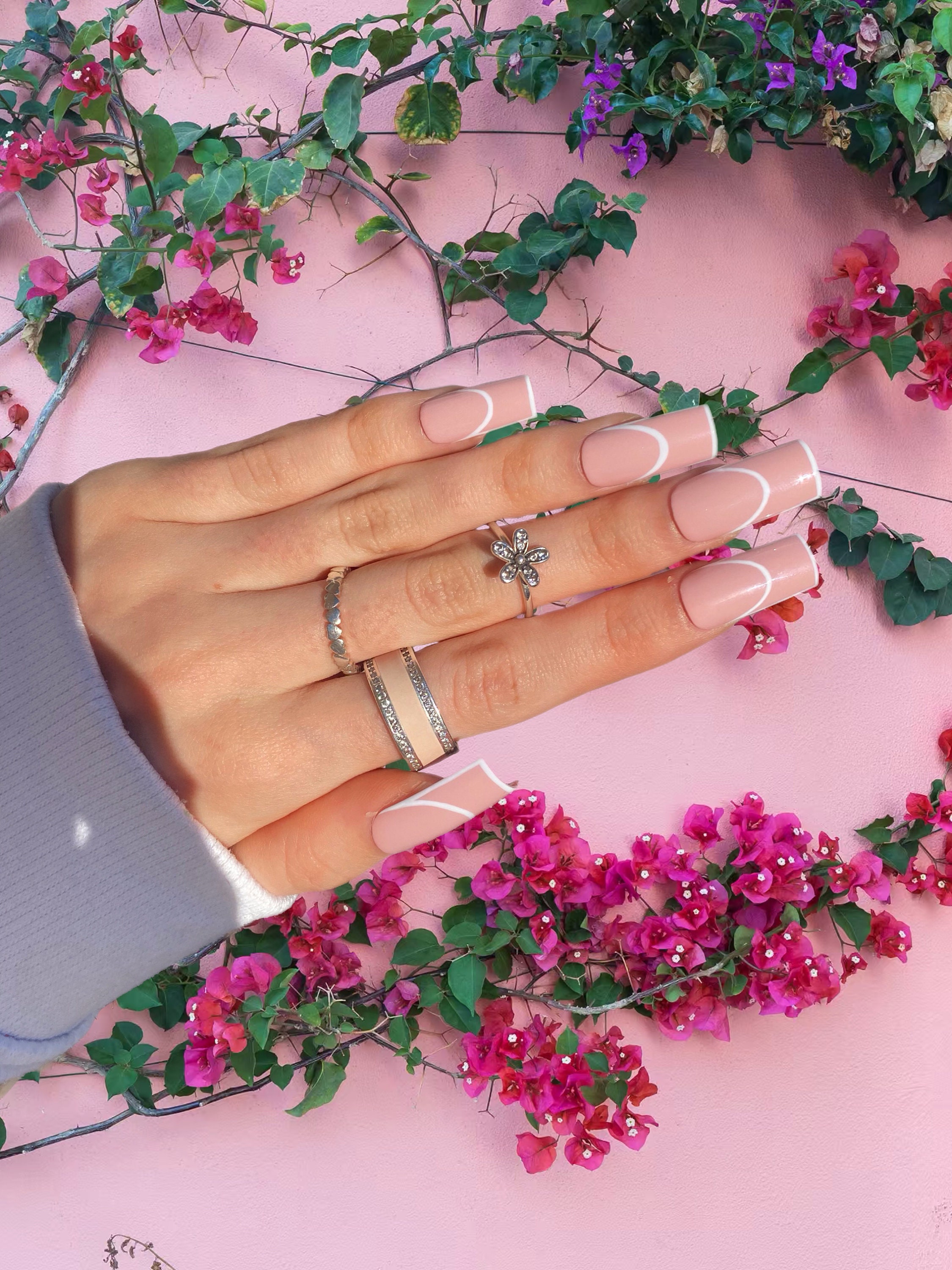 Pink French Tip Outline Nails Spring Summer Nails - Etsy Denmark