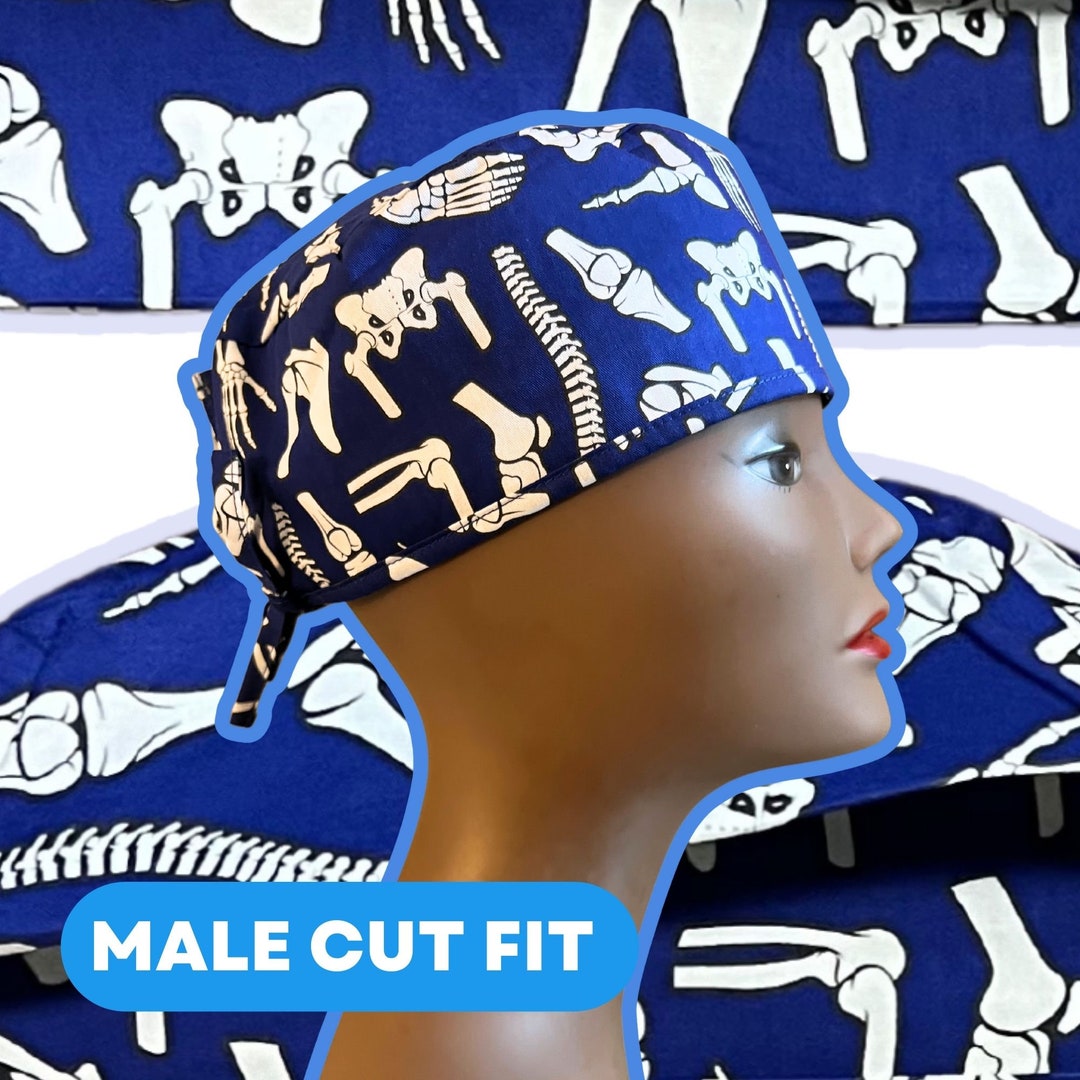 Skeleton Print Surgical Cap for Orthopedic Pros Men's Style Skull Cap ...