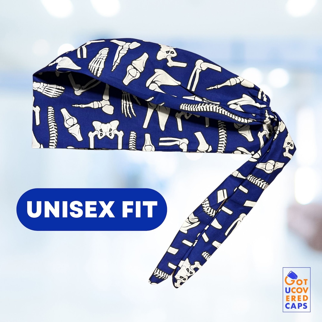 Skeleton Print Nurse Cap for Men - Royal Blue Medical Headwear ...