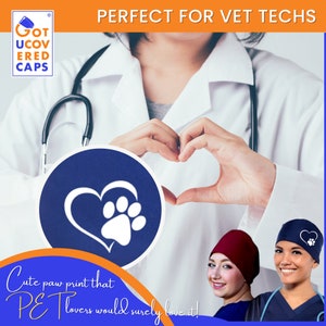 Animal-themed Vet Tech Scrub Hat | Paw Print Surgical Cap | Veterinary ...