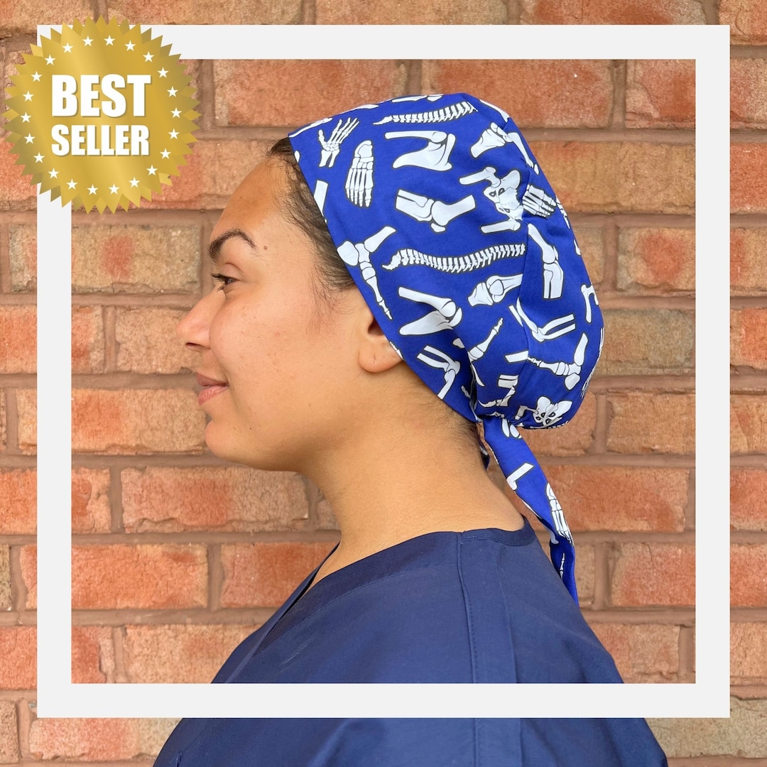 Neurosurgery Scrub Cap | Spine Bone Surgical Hat | Blue Tie Back Scrub ...