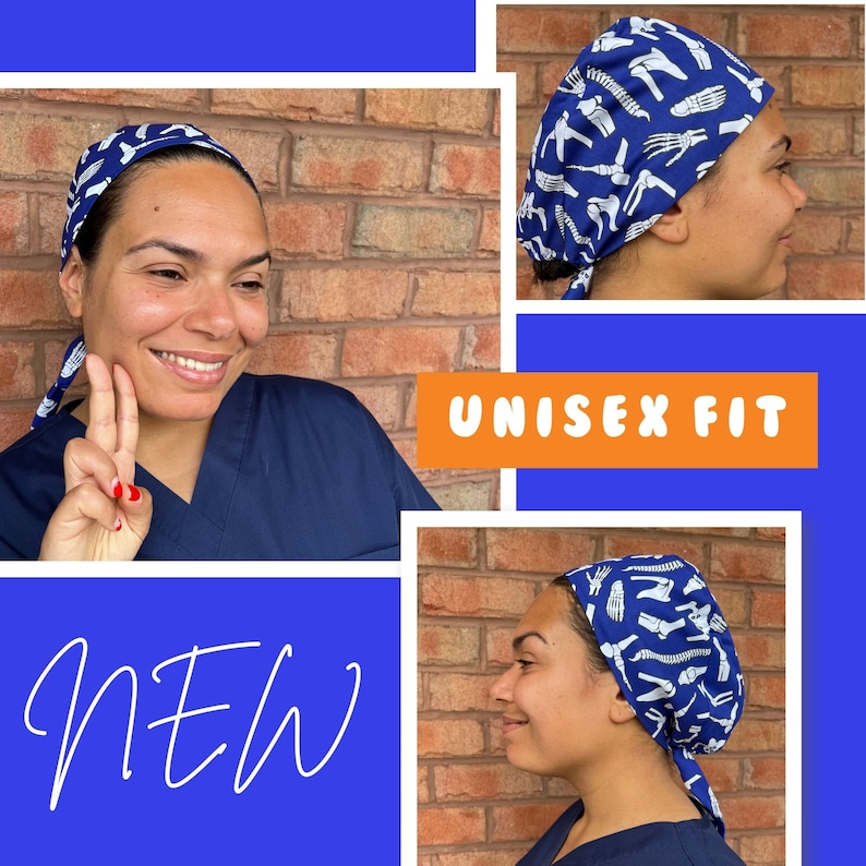 Skeleton Print Nurse Cap for Men Royal Blue Medical Headwear Medical ...